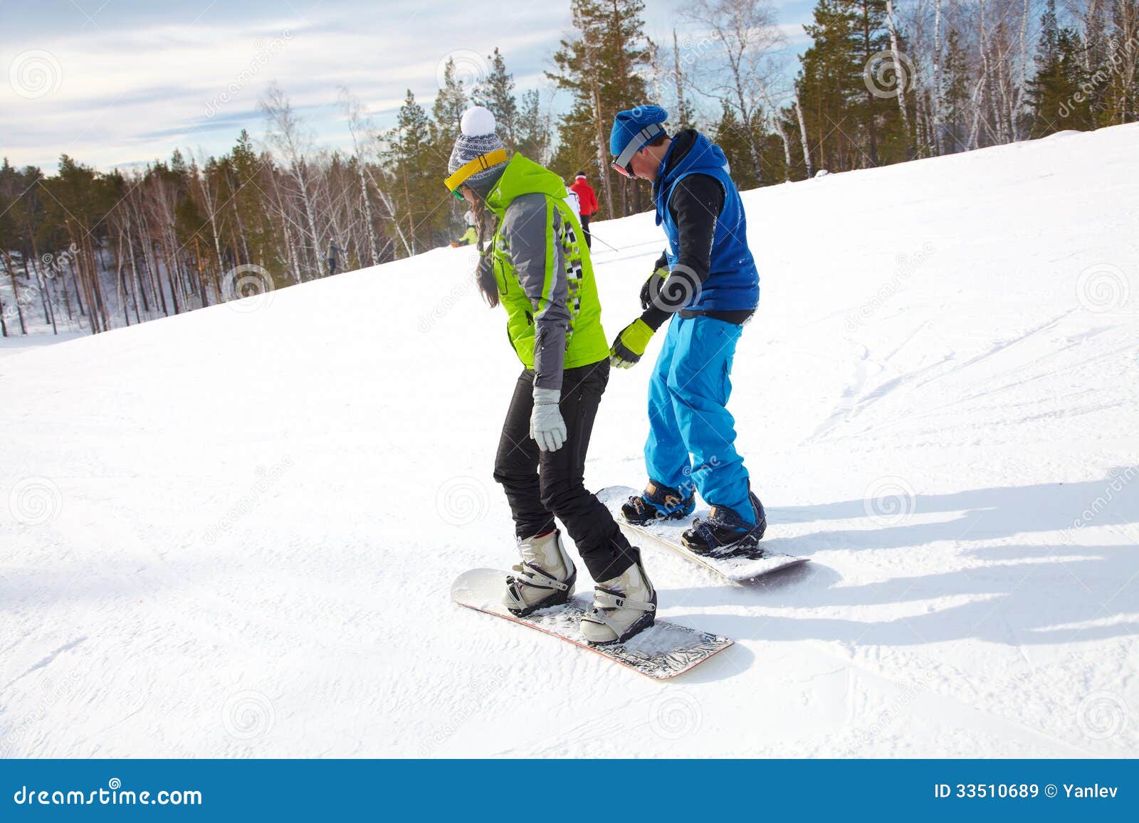 Couple snowboarders stock image. Image of hobbies, adventure - 33510689