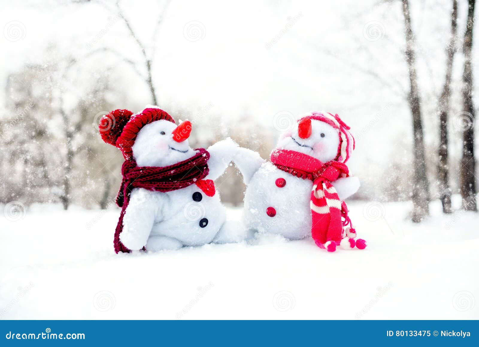 Couple of snowmen stock image. Image of handmade, snow - 80133475