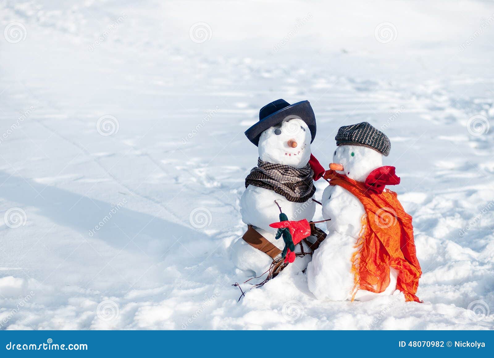 Couple of snowmen stock photo. Image of carrot, outside - 48070982