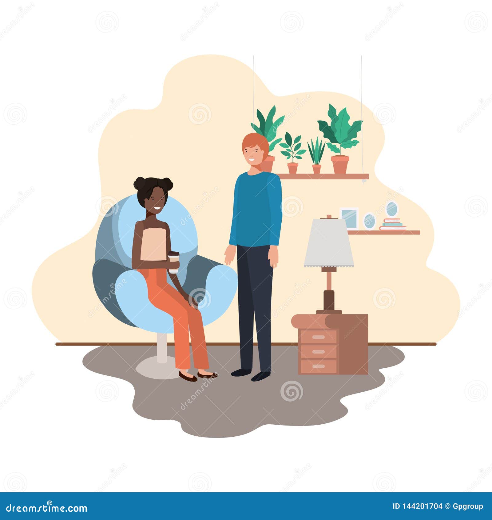Couple in Sofa Drinking Coffee Avatar Character Stock Vector ...