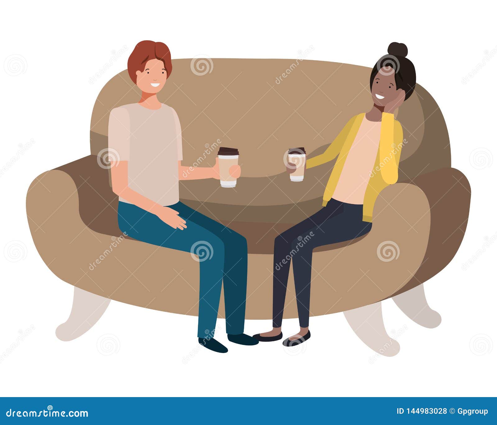 Couple in Sofa Drinking Coffee Avatar Character Stock Vector ...