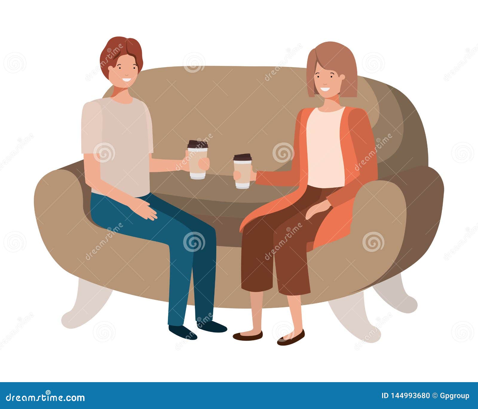 Couple in Sofa Drinking Coffee Avatar Character Stock Vector ...