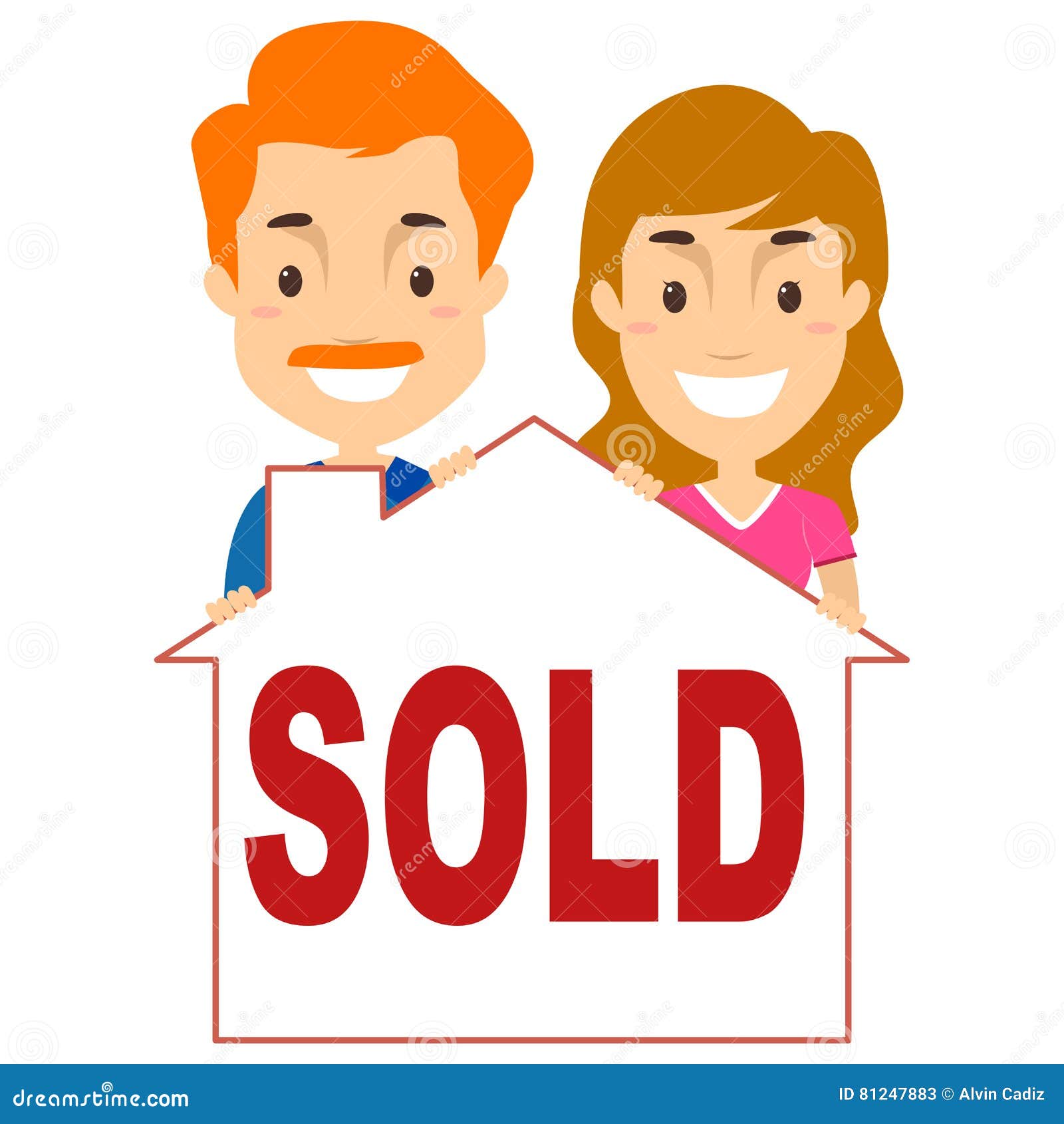 Couple with a Sold House Signage Stock Vector - Illustration of ...