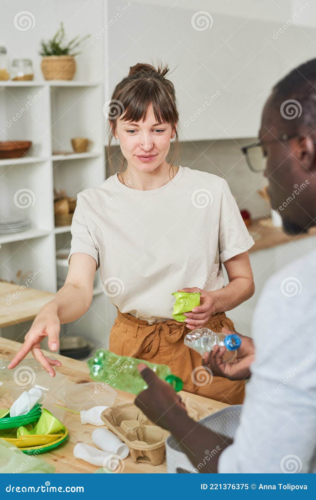 Couple Sorting the Garbage at Home Stock Image - Image of recycling ...