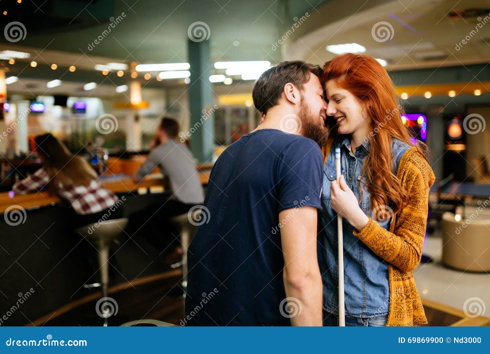 Couple Spending Time Together by Playing Pool Stock Photo - Image of ...