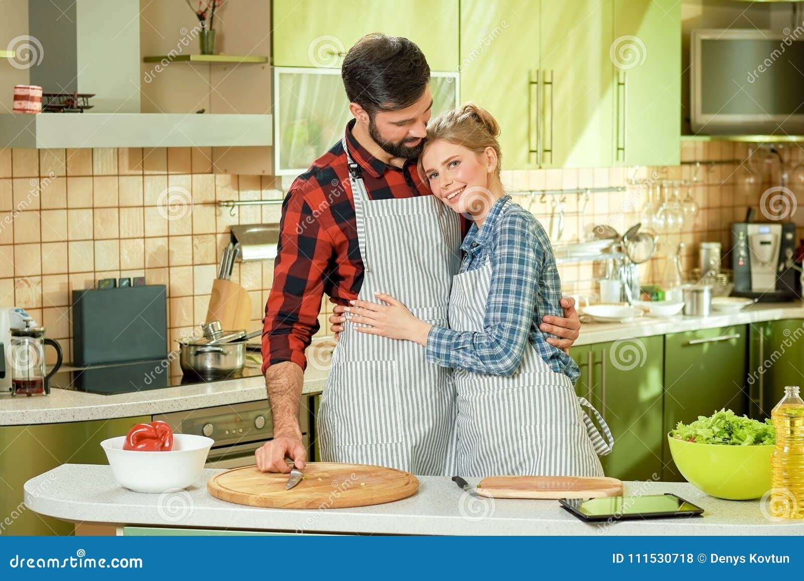Couple Standing in the Kitchen. Stock Photo - Image of kitchen, home ...