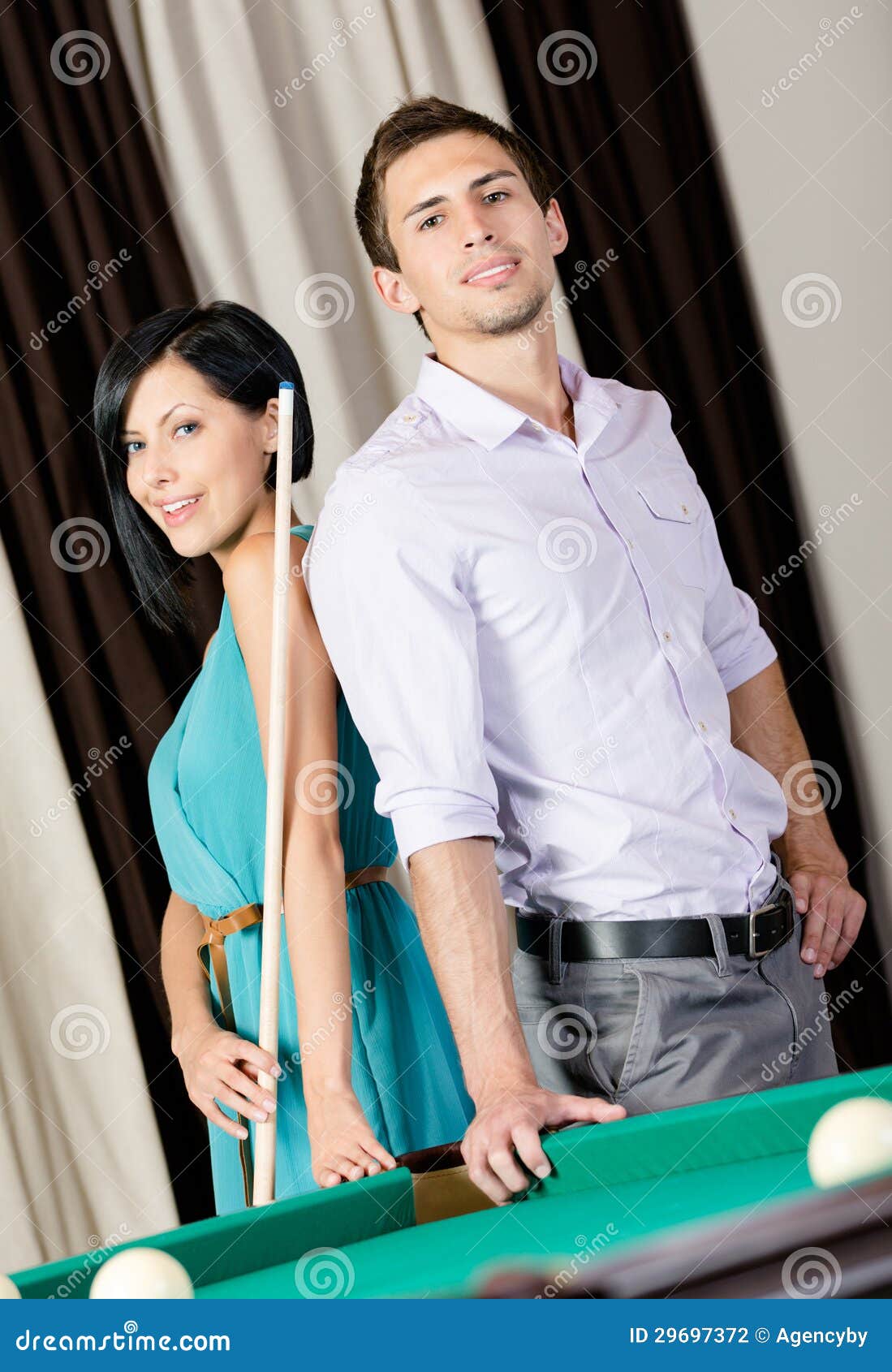 Couple Standing Near Billiard Table Stock Photo - Image of affection ...