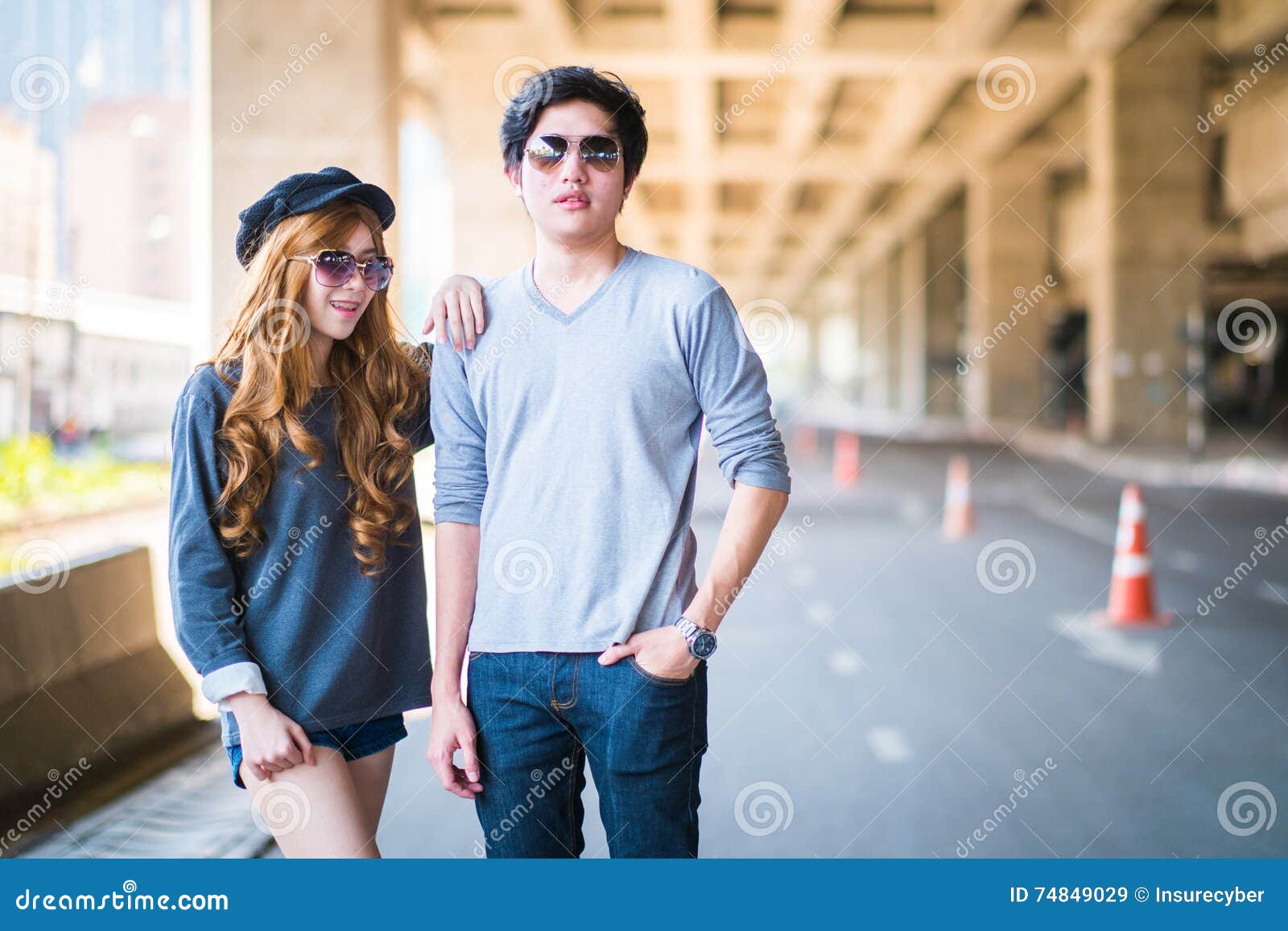Couple Standing Pose . and Sunglasses , Background Stock Image - Image ...