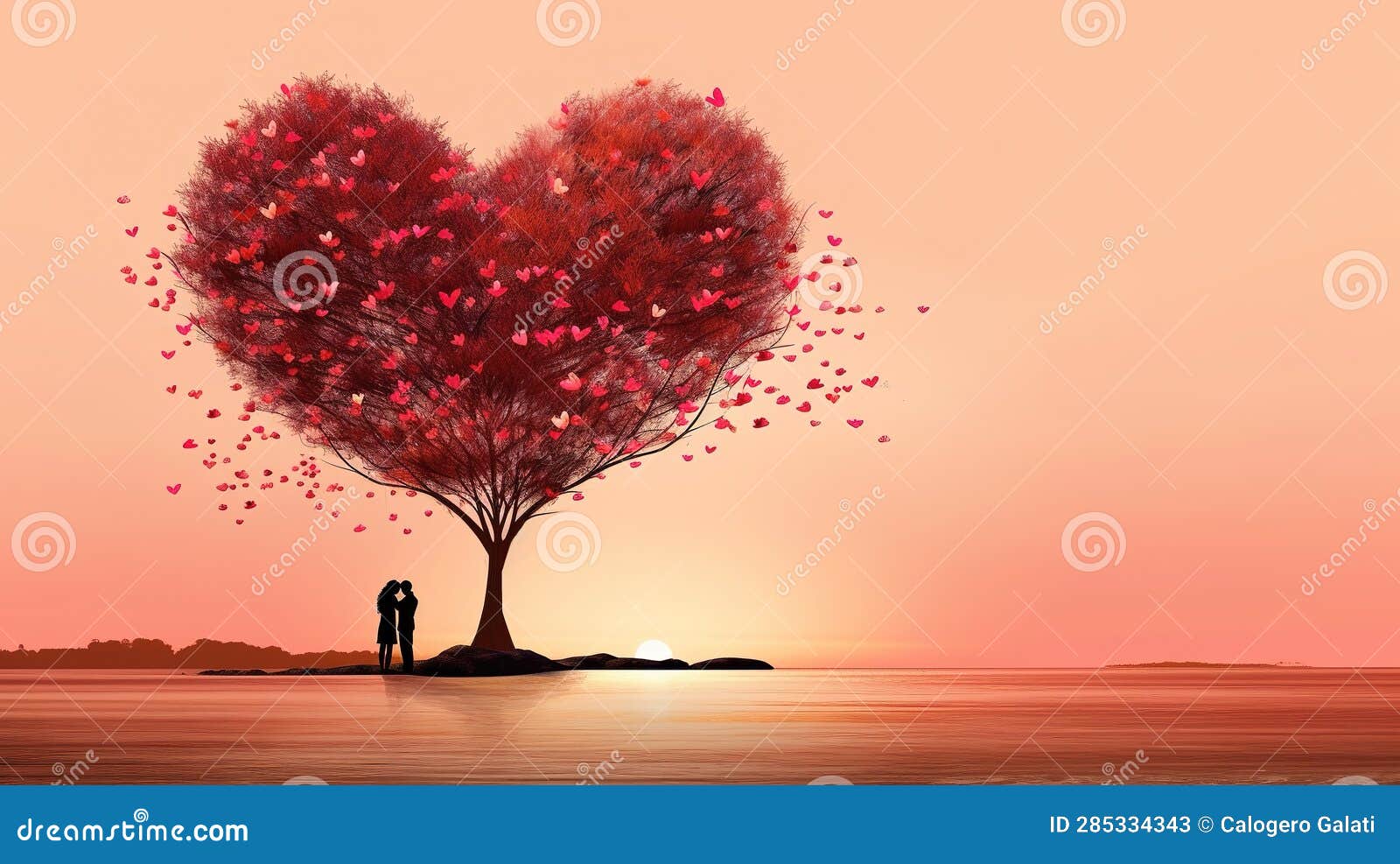 A Couple Standing Under a Beautiful Heart Tree, Ai Generated Image ...