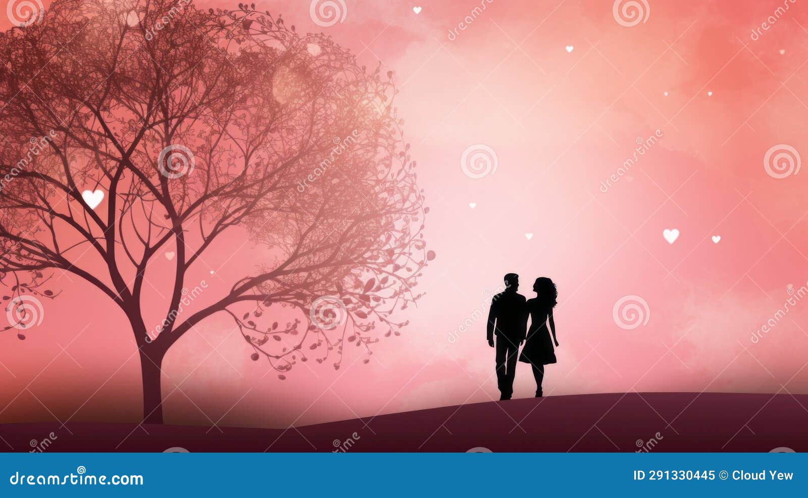 Couple Standing Under a Tree Stock Illustration - Illustration of ...