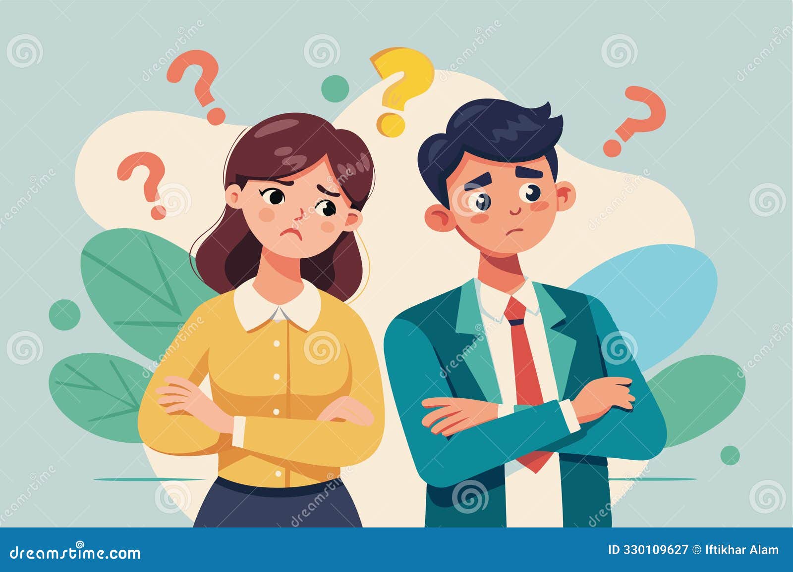 A Couple Stands with Crossed Arms, Displaying Confusion and Doubt ...