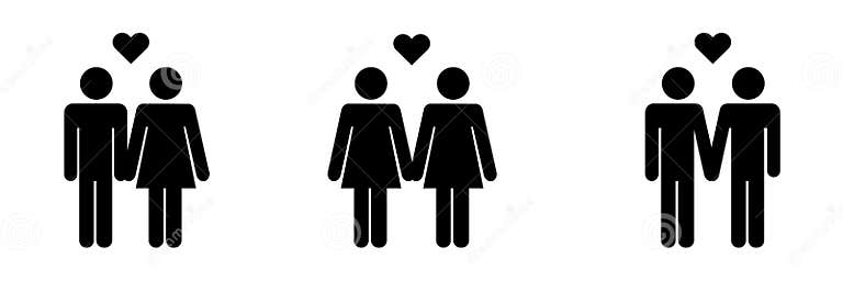 Couple Stick Figure Icon Set Heterosexual Homosexual Straight Lgbtq