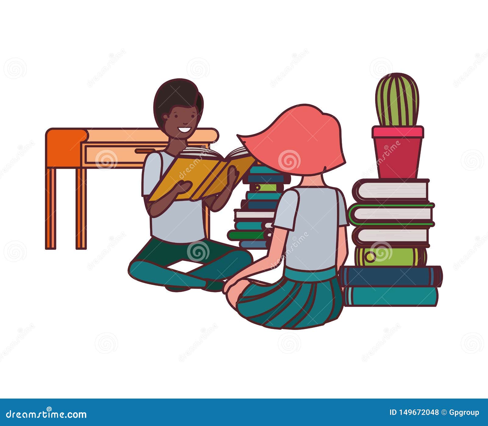 Couple of Student with Reading Book Stock Vector - Illustration of back ...