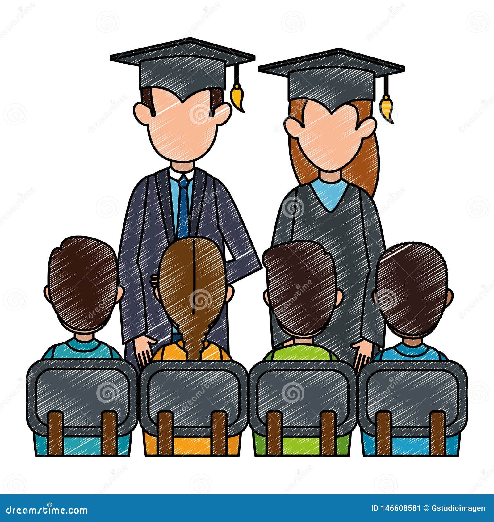 Couple Students Graduated with Class Stock Illustration - Illustration ...