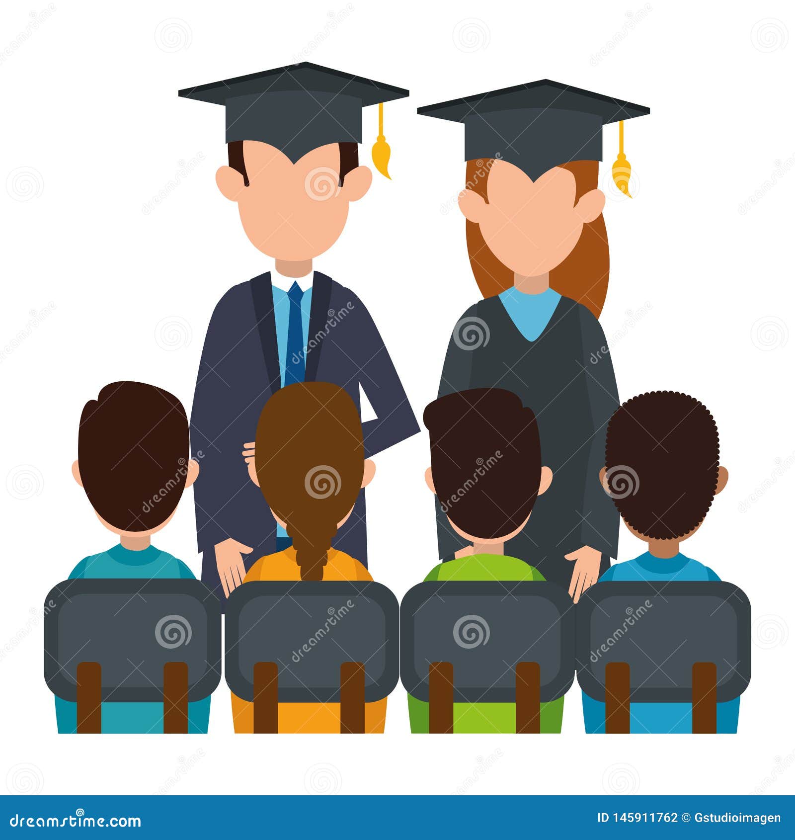 Couple Students Graduated with Class Stock Illustration - Illustration ...