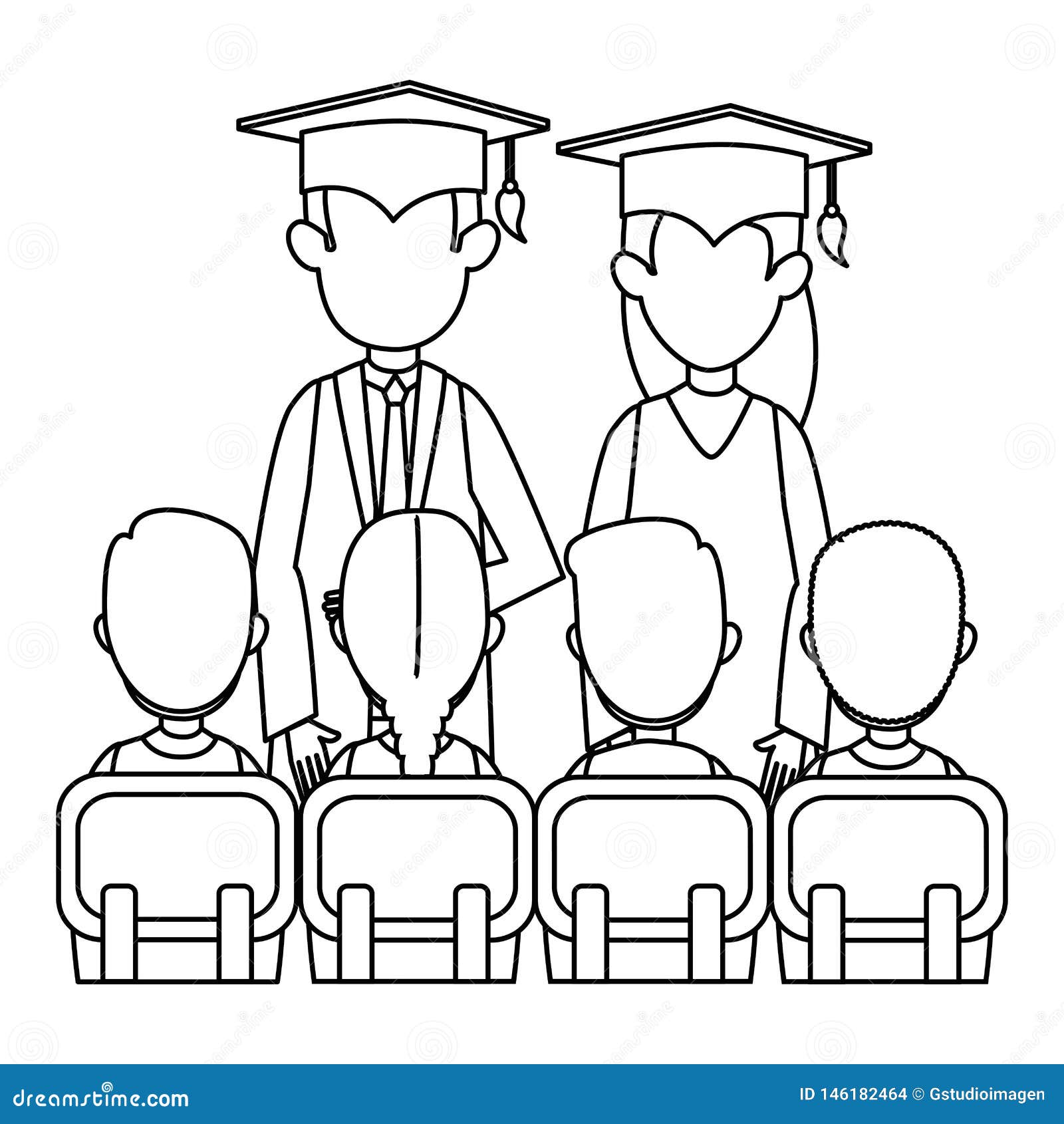 Couple Students Graduated with Class Stock Illustration - Illustration ...