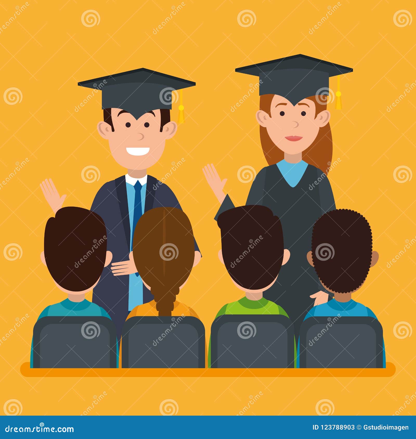 Couple Students Graduation with Group Persons Stock Vector ...