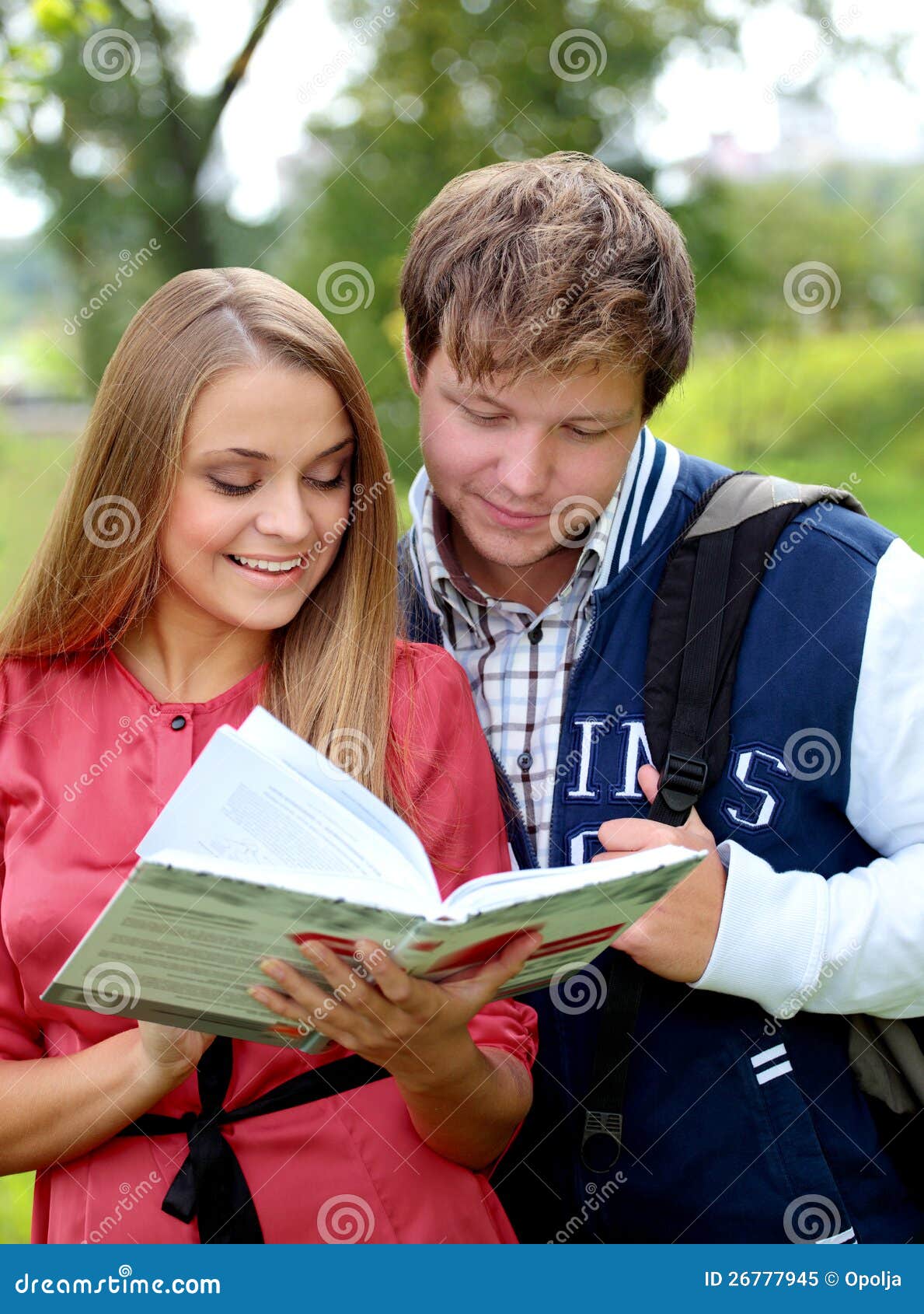 Couple of Students with a Notebook Stock Image - Image of cheerful ...