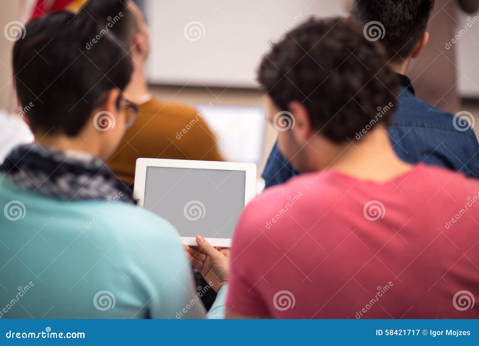 Couple of Students Watching Tablet on Lecture Stock Image - Image of ...
