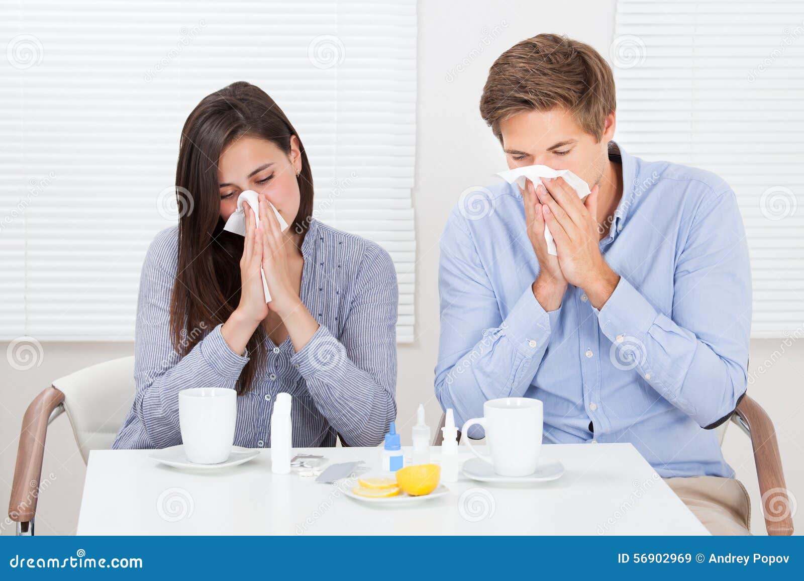 Couple Suffering from Cold at Table Stock Image - Image of illness ...