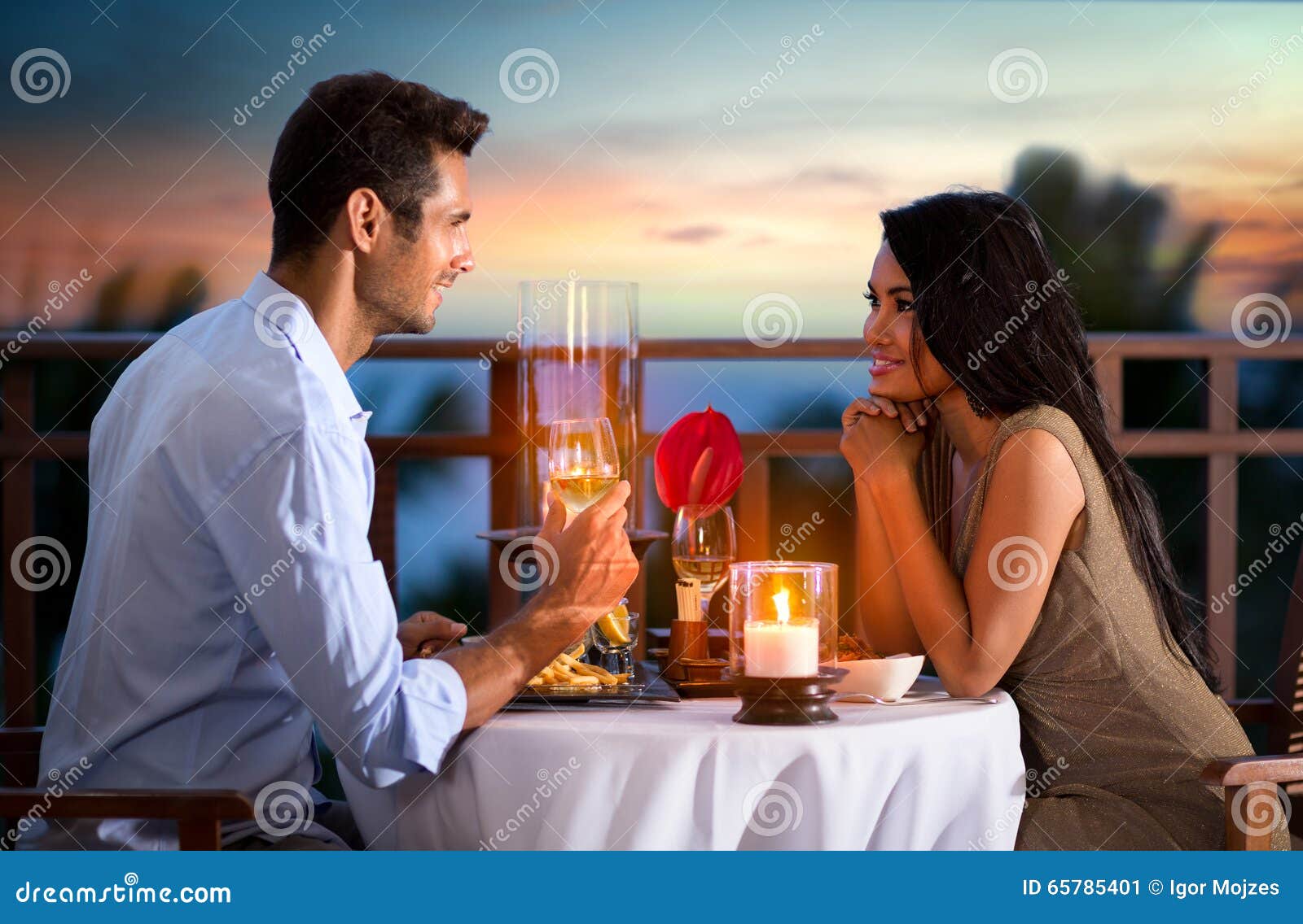 Couple on Summer Evening Having Romantic Dinner Stock Image - Image of ...