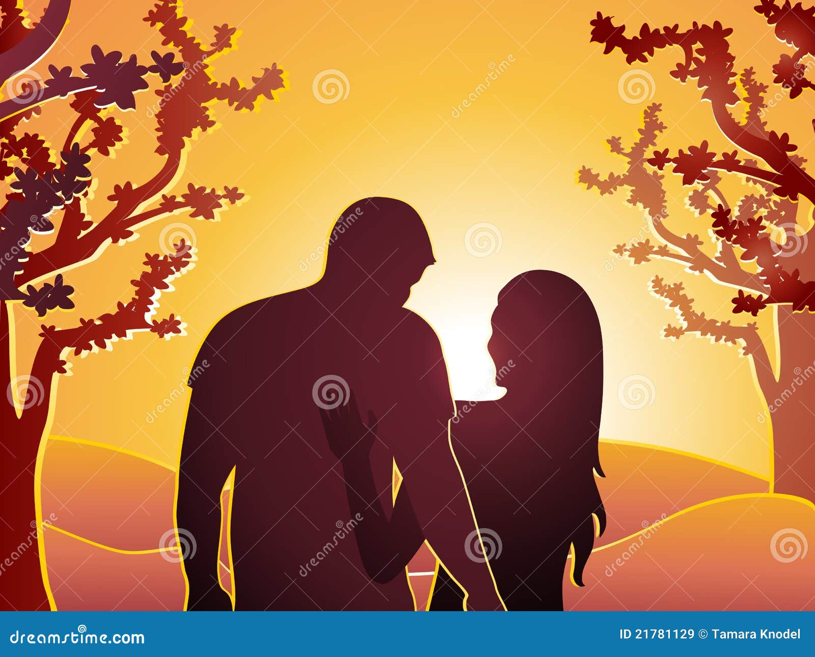 Couple at sunset stock illustration. Illustration of tree - 21781129