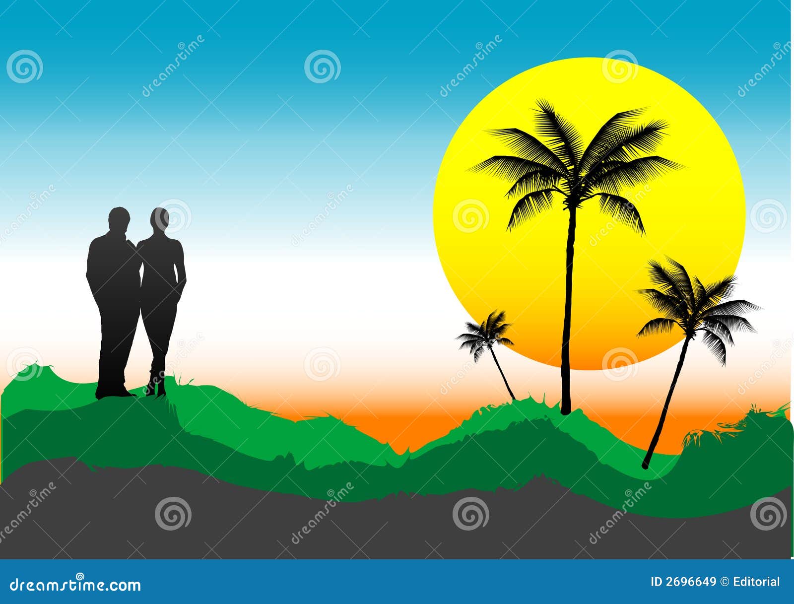 Couple at sunset stock vector. Illustration of love, honeymoon - 2696649