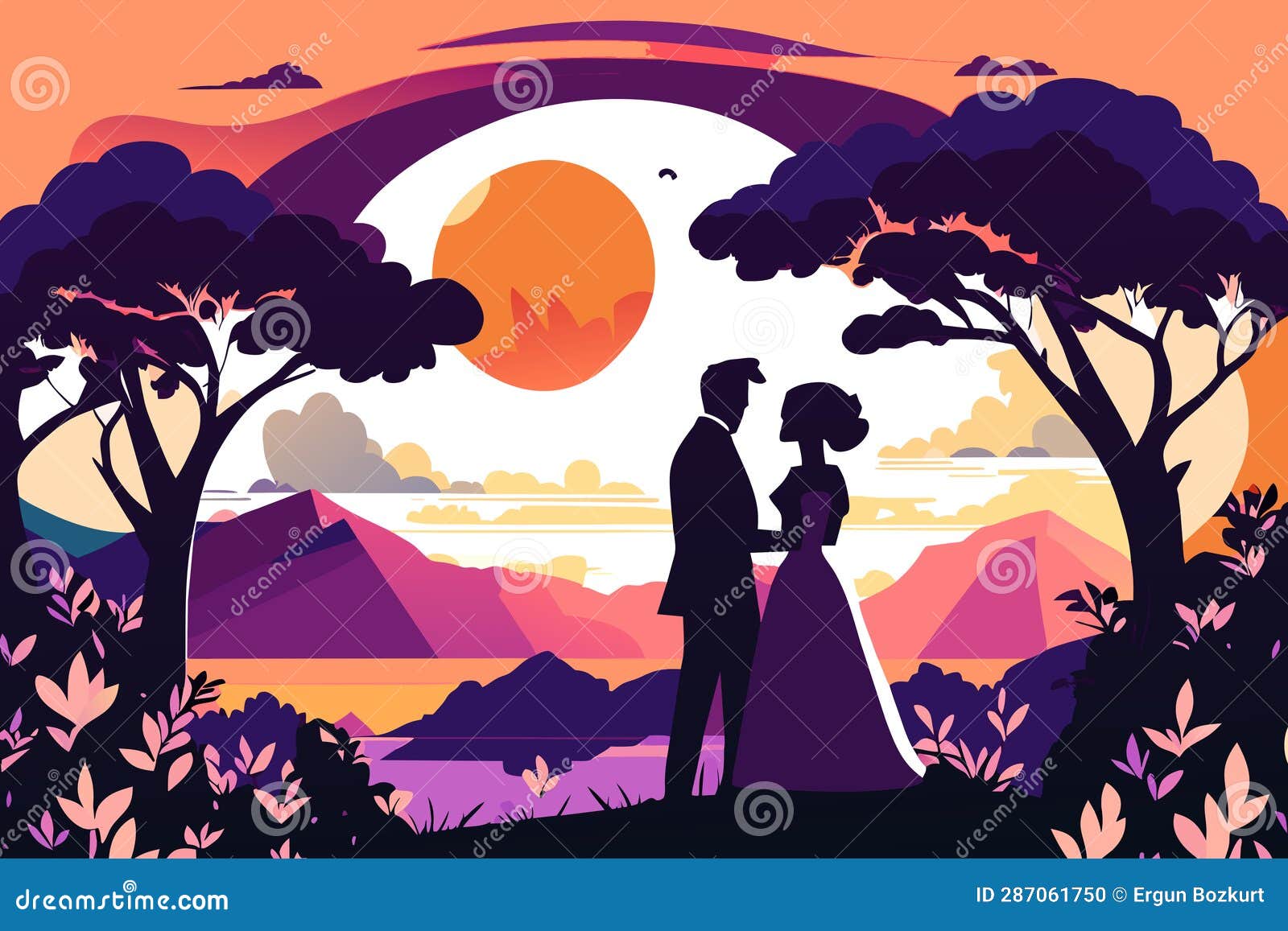 Couple on the Sunset Illustration Stock Vector - Illustration of ...
