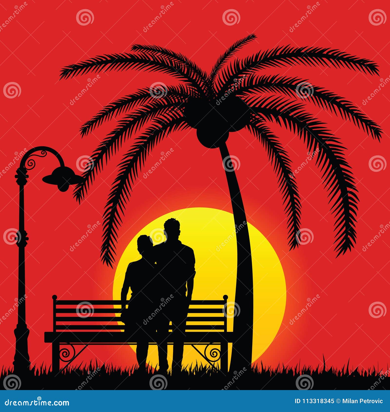 Couple on Sunset Vector Illustration Stock Vector - Illustration of ...