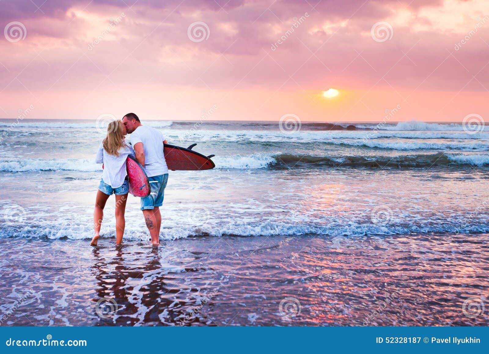 Couple Of Surfers Walking On Coast In Indonesia Stock Image Image Of