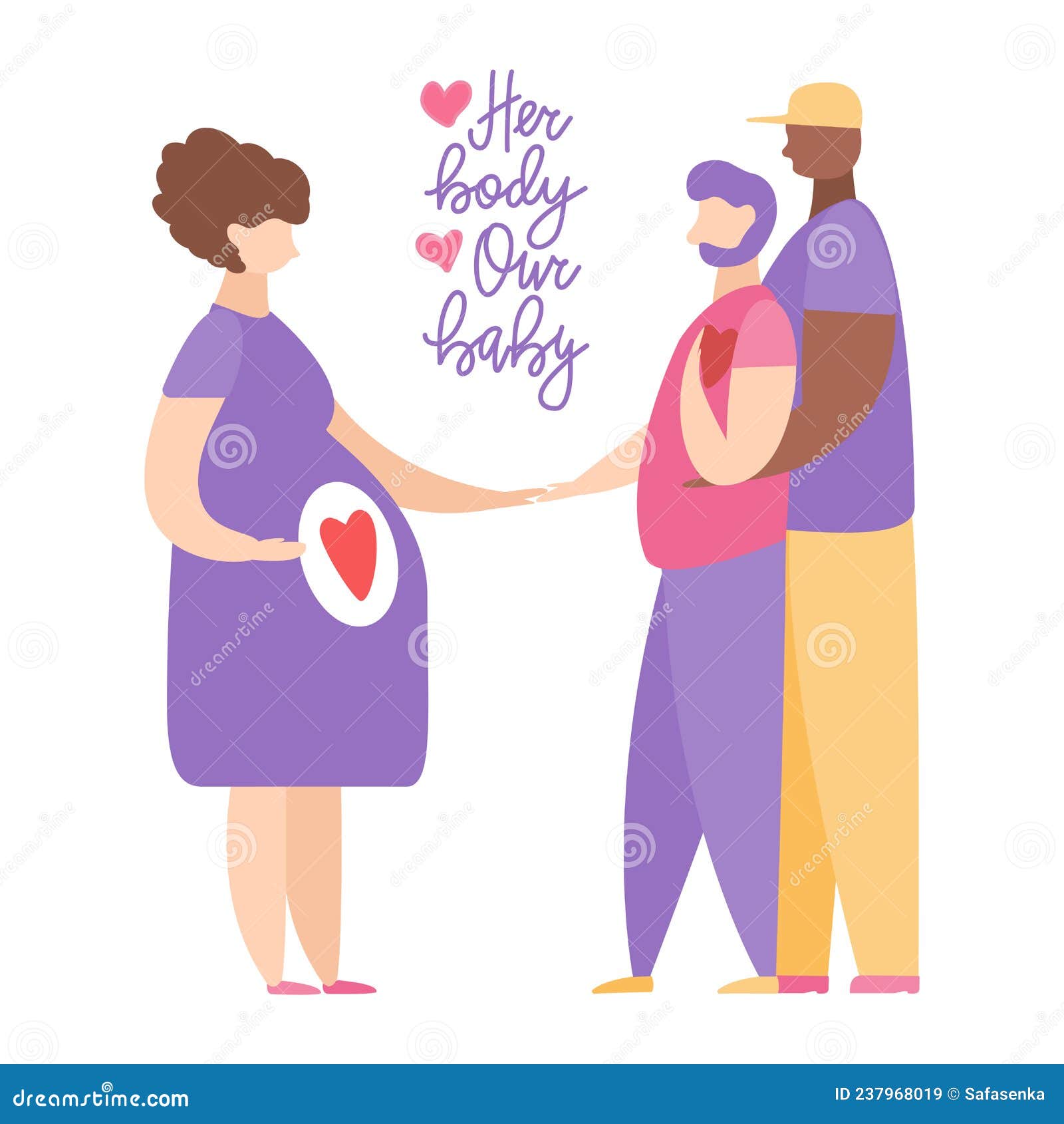 Couple With Surrogate Pregnant Woman Vector Illustration Flat Cartoon