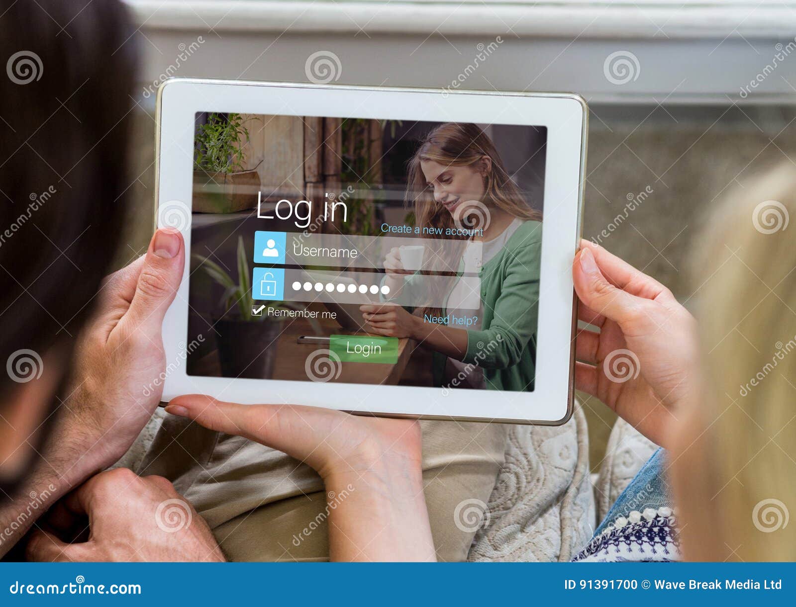 Couple with Tablet in Login Screen Stock Photo - Image of copy, hair ...