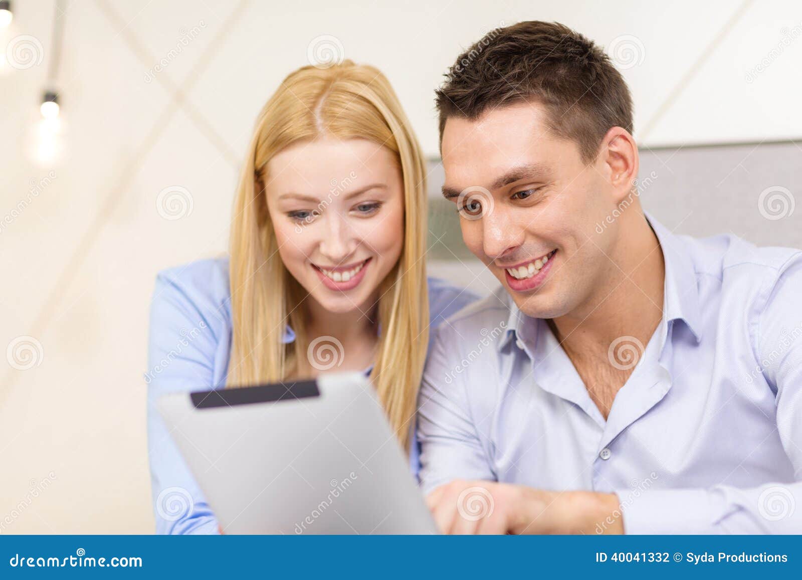 Couple with Tablet Pc Computer in Hotel Room Stock Photo - Image of ...