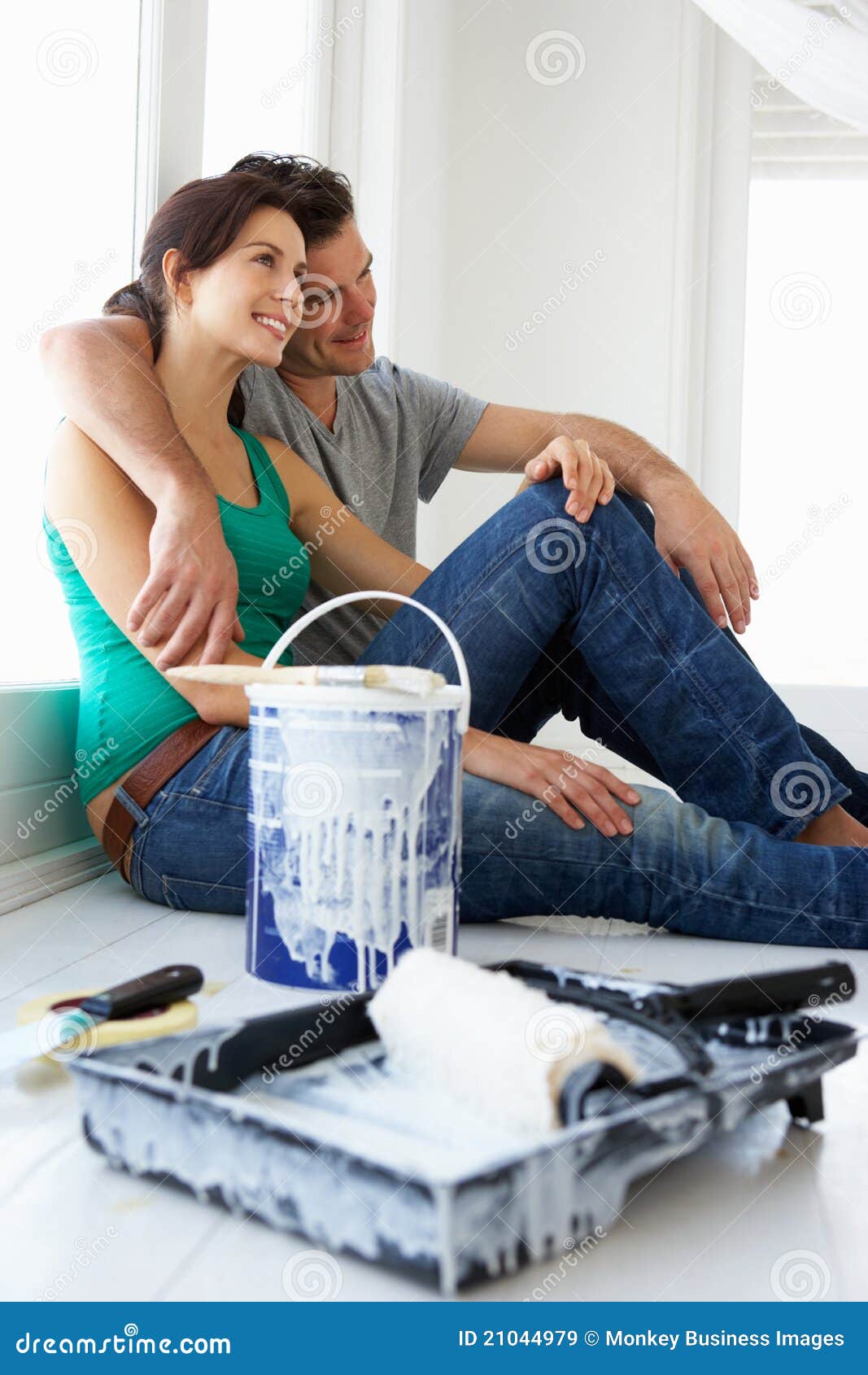 Couple Taking a Break from Decorating House Stock Image - Image of ...