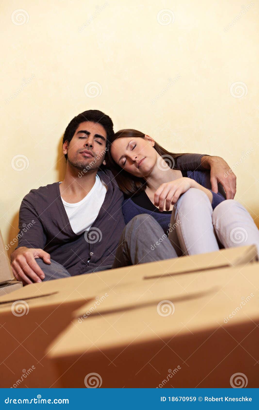 Couple Taking a Break while Moving Stock Image - Image of break, relax ...