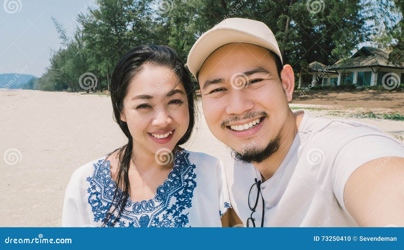 Couple is Taking Selfie on the Beach. Stock Photo - Image of lover ...