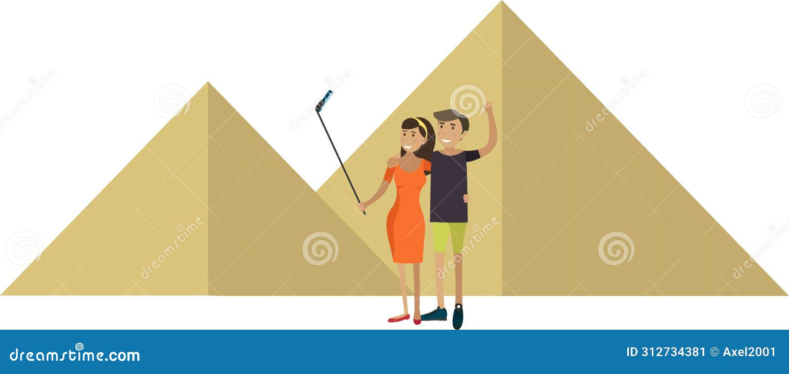 Couple Taking Selfie Behind Egyptian Pyramid Vector Icon Isolated on ...