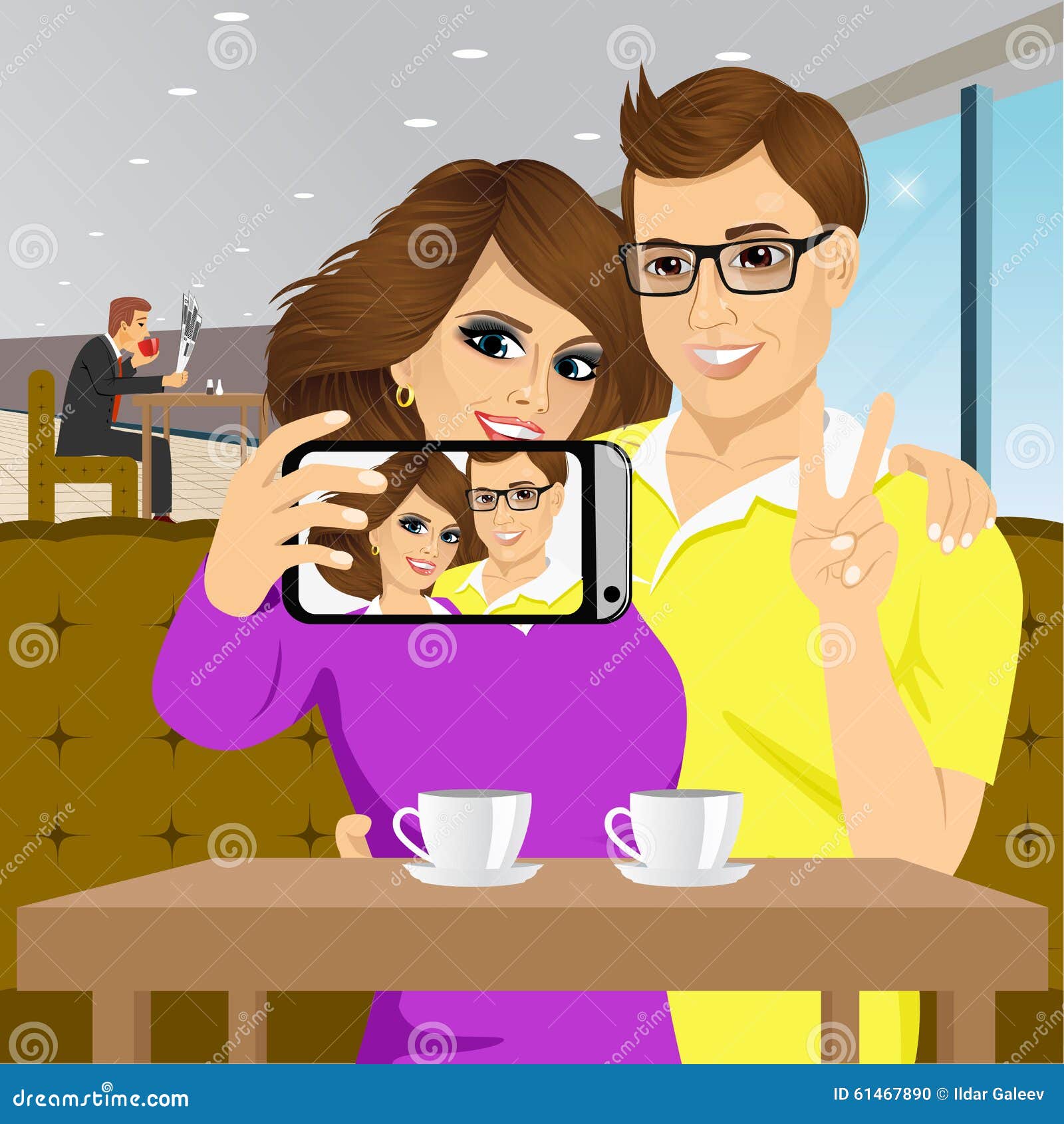 Couple Taking Selfie Photo Together Stock Vector Illustration Of