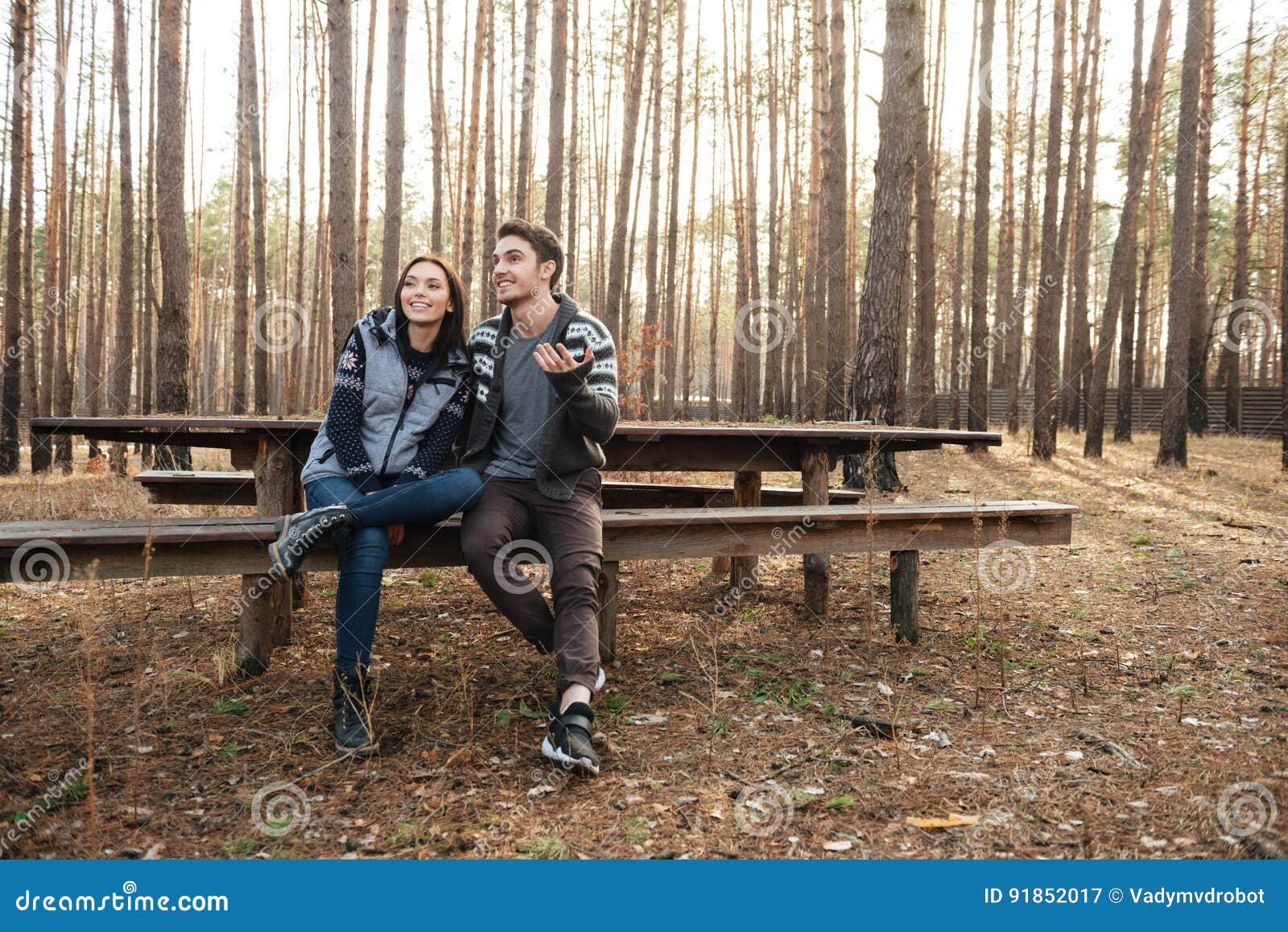Couple talking on bench stock image. Image of lover, forest - 91852017