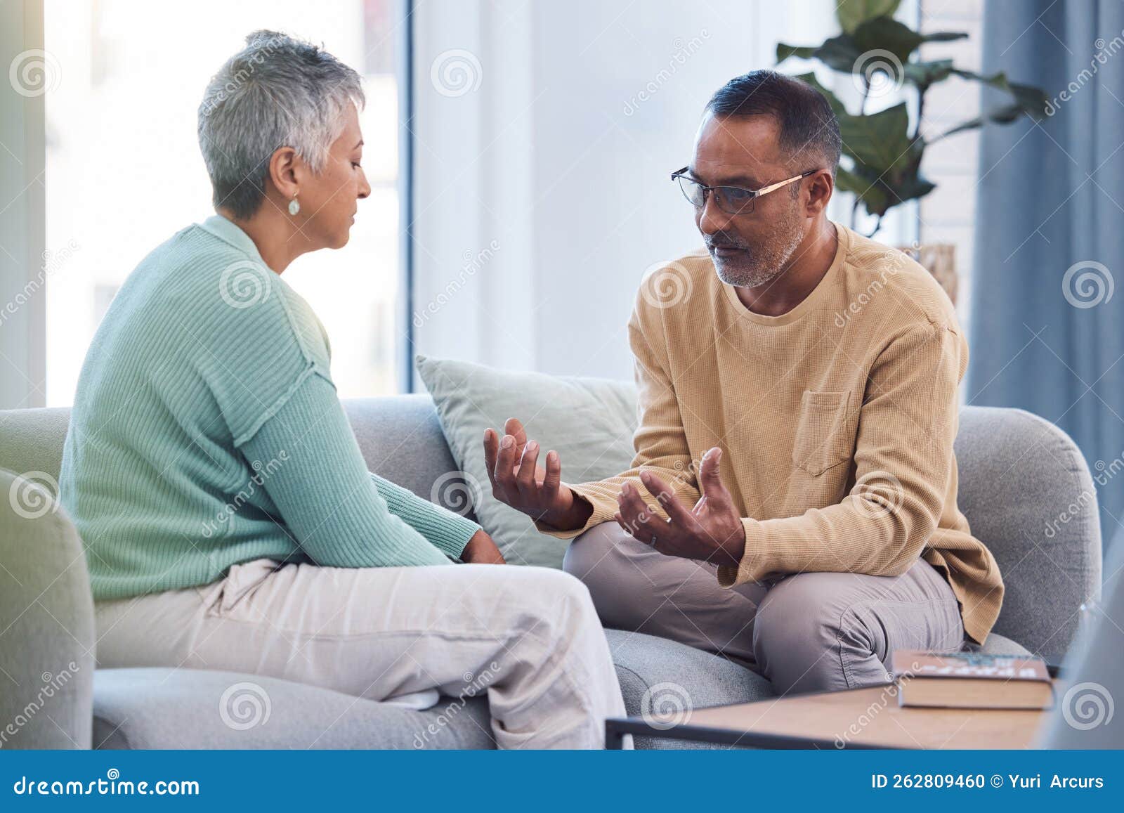 Couple, Talking and Conversation during Fight on Sofa about Marriage ...