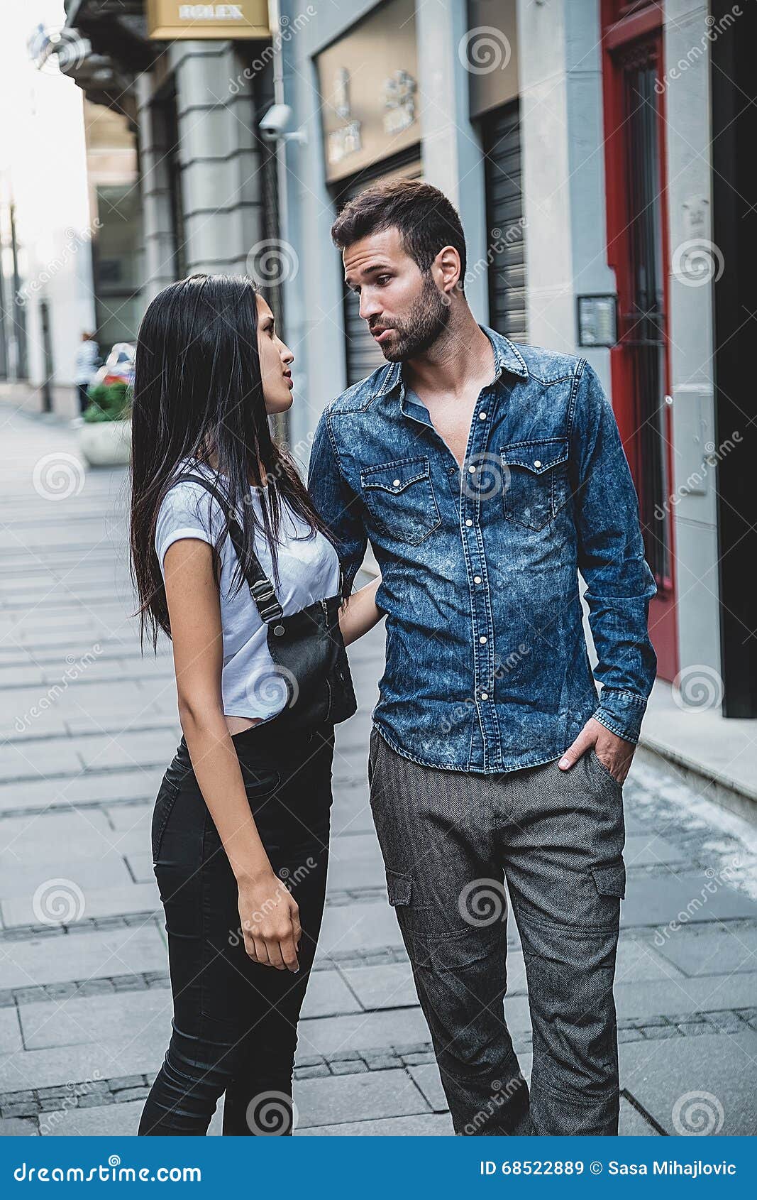 Couple Talking and Hugging in the City Stock Image - Image of dark ...