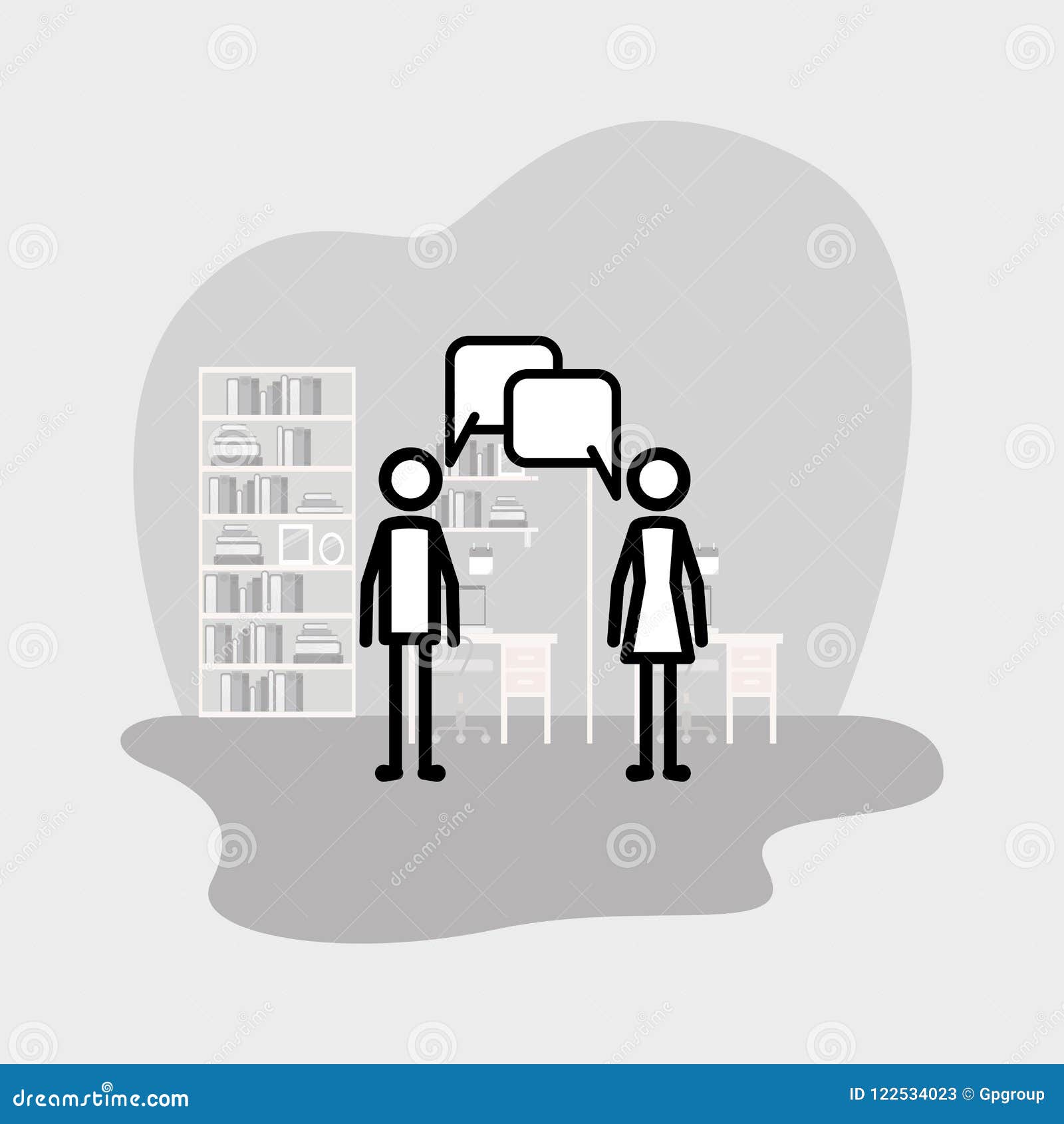 Couple Talking in the Office Linear Figures Stock Vector - Illustration ...