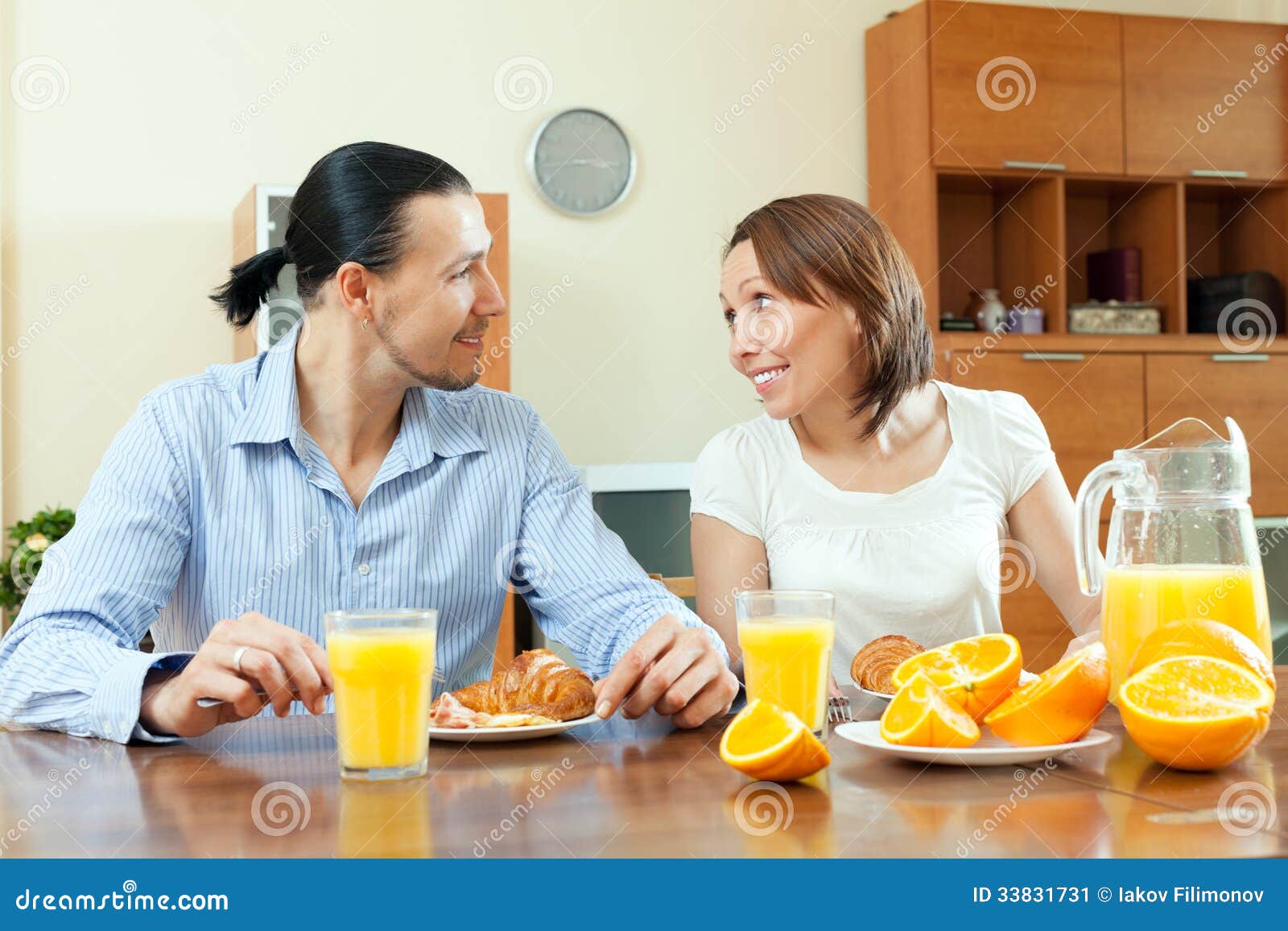 Couple Talking Over Breakfast Stock Image - Image of people, cheerful ...
