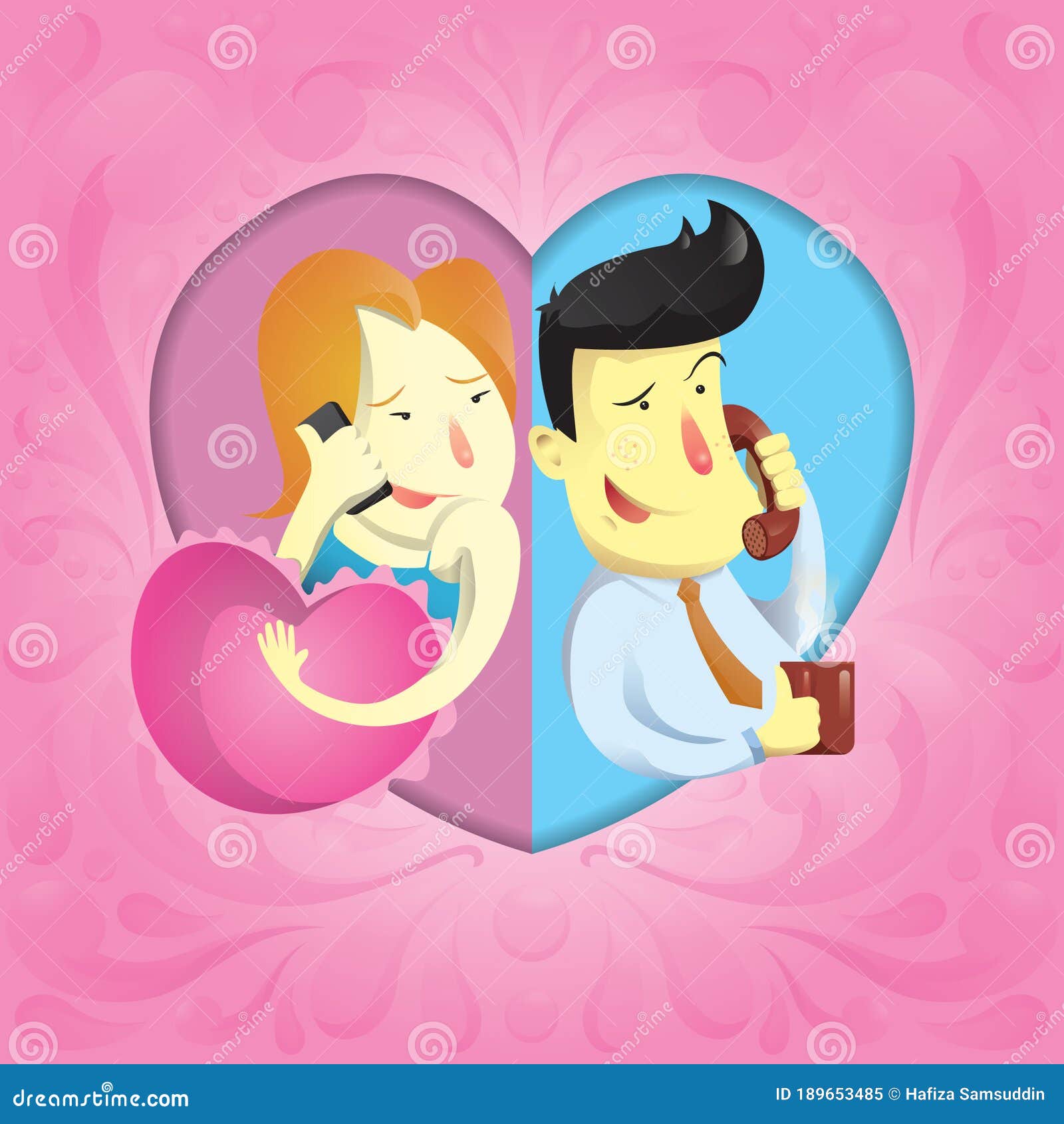 Couple Talking on Phone. Vector Illustration Decorative Design Stock ...