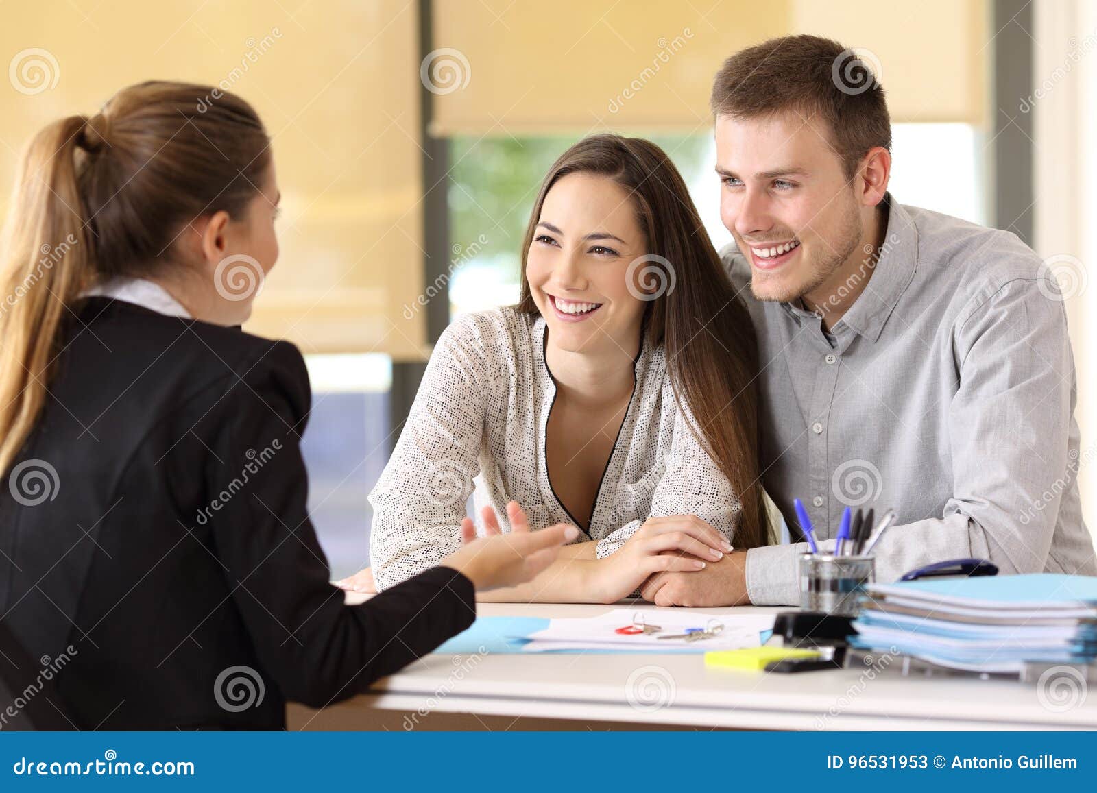 Couple Talking with a Real Estate Agent Stock Image - Image of helping ...