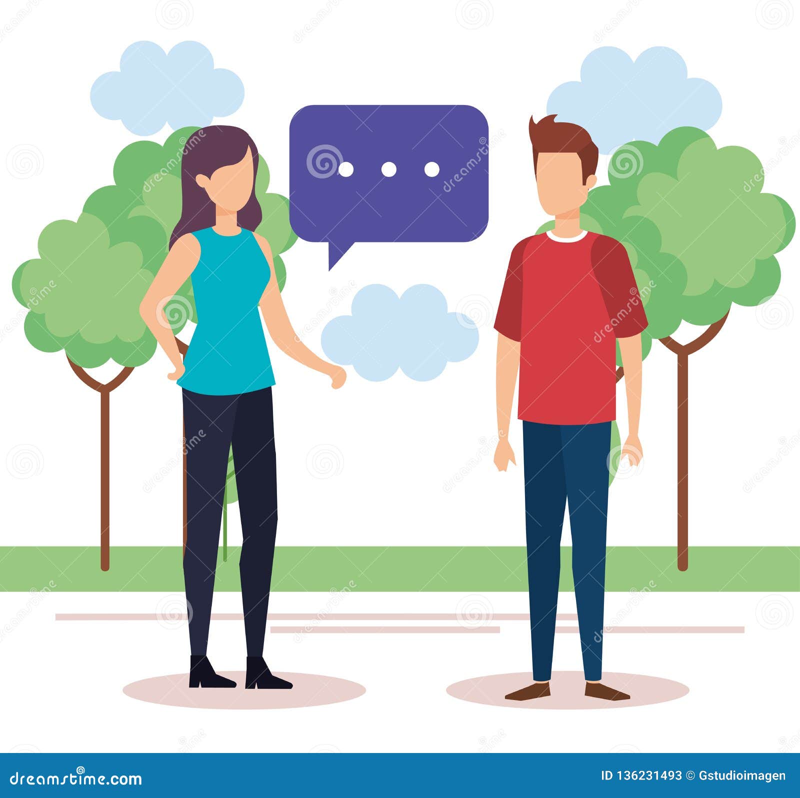 Couple Talking with Speech Bubbles in the Field Stock Vector ... Couple Talking with Speech Bubbles in the Field Stock Vector ...