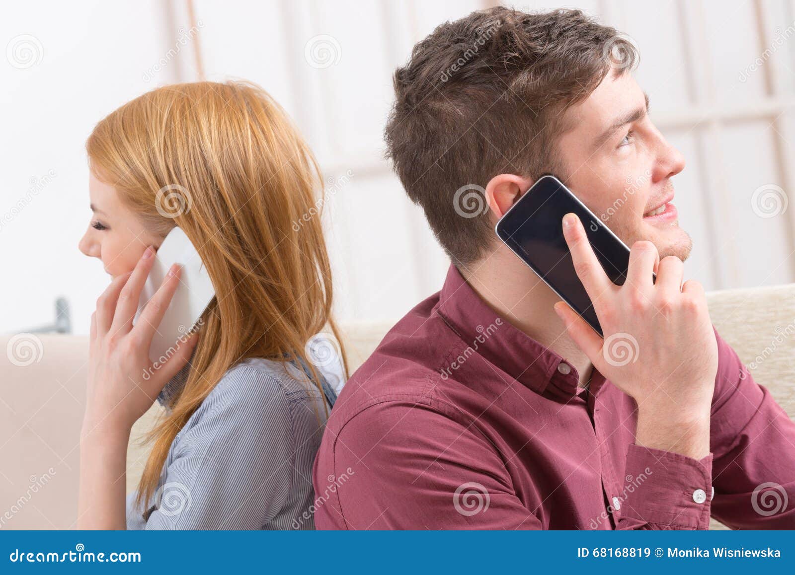 Couple Talking on Their Smartphones Stock Image - Image of male, couple ...
