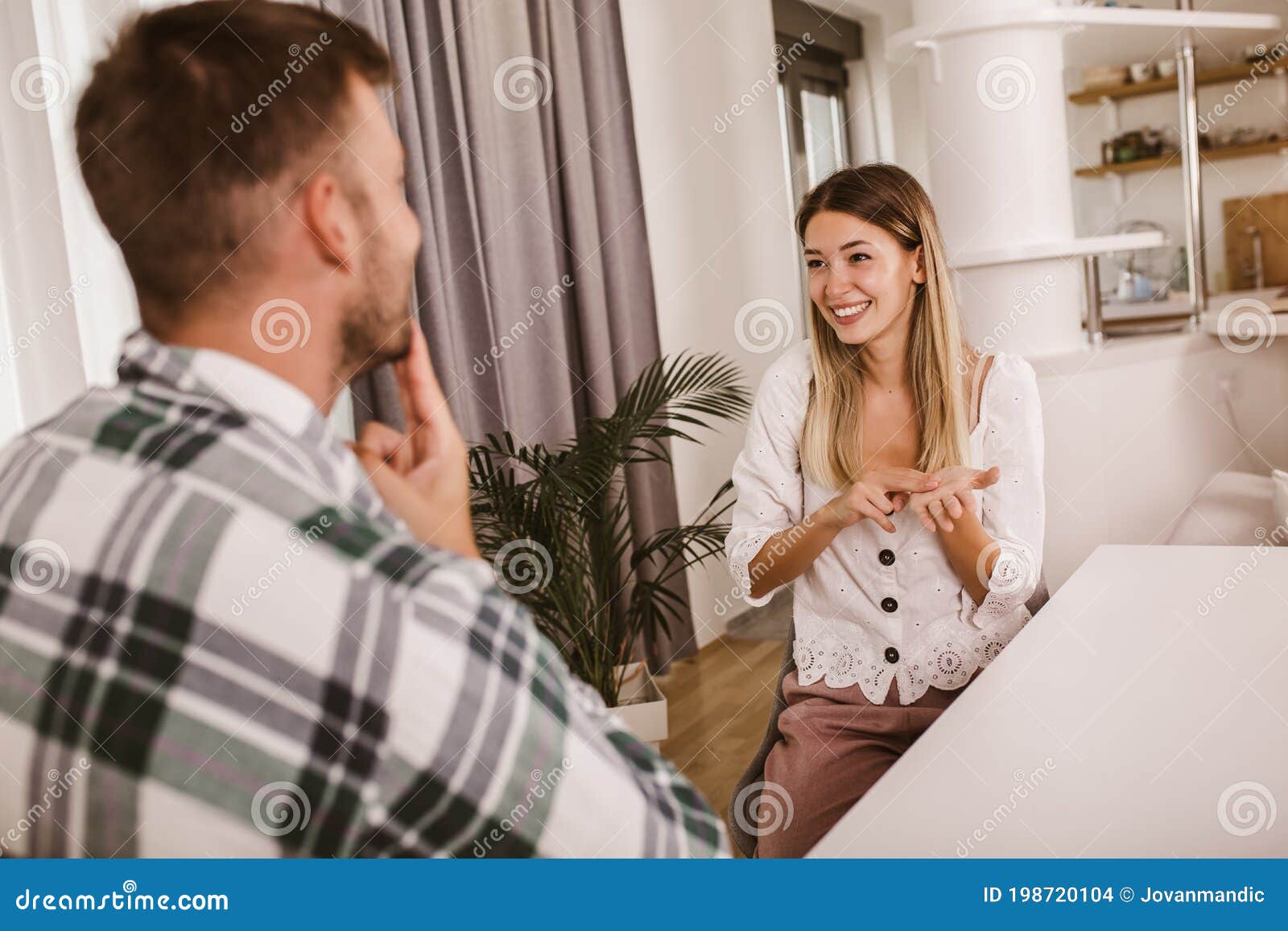 Couple Talking Using Sign Language at Home Stock Photo - Image of ...