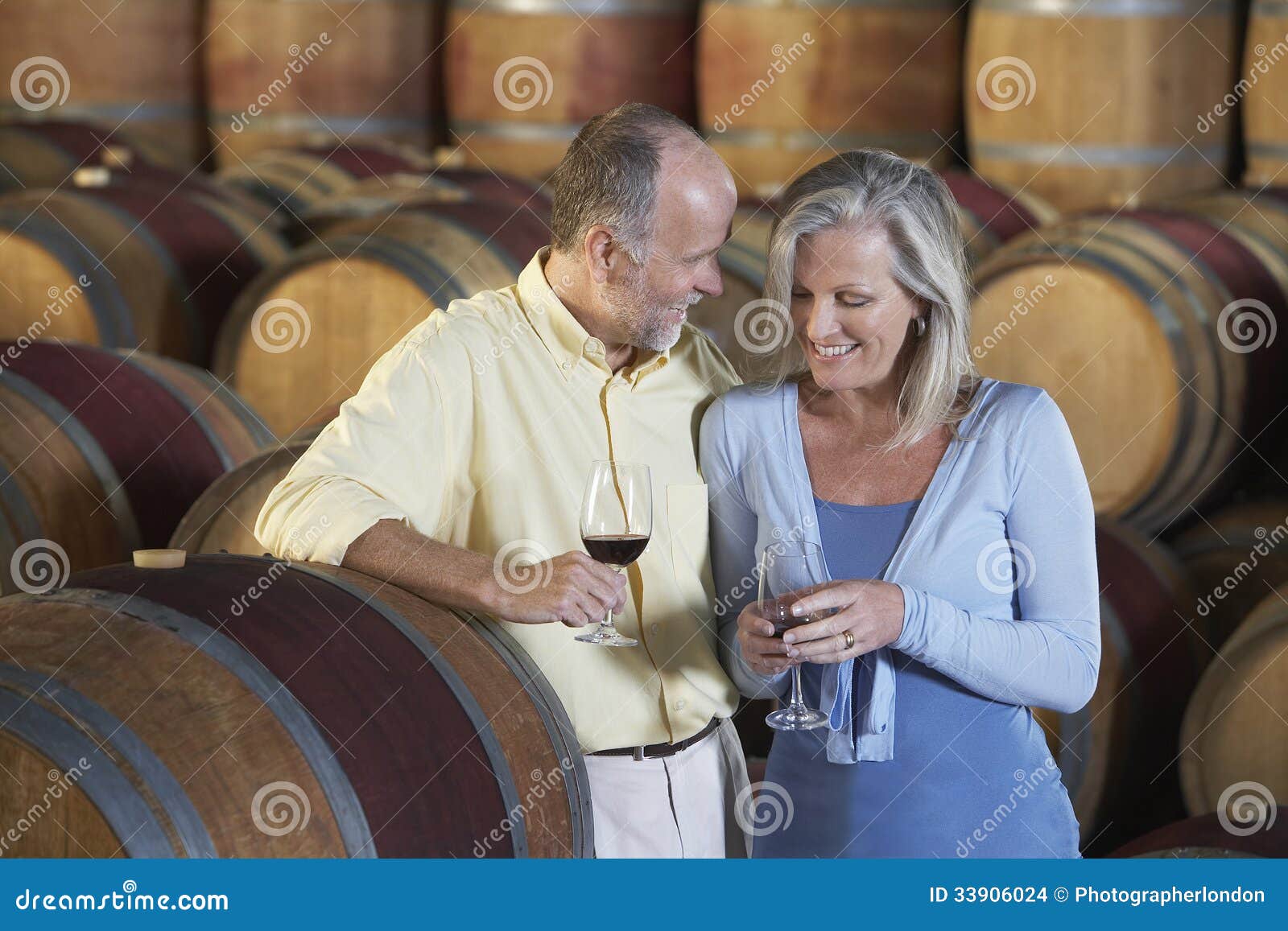 Couple Tasting Red Wine in Cellar Stock Photo - Image of lifestyle ...