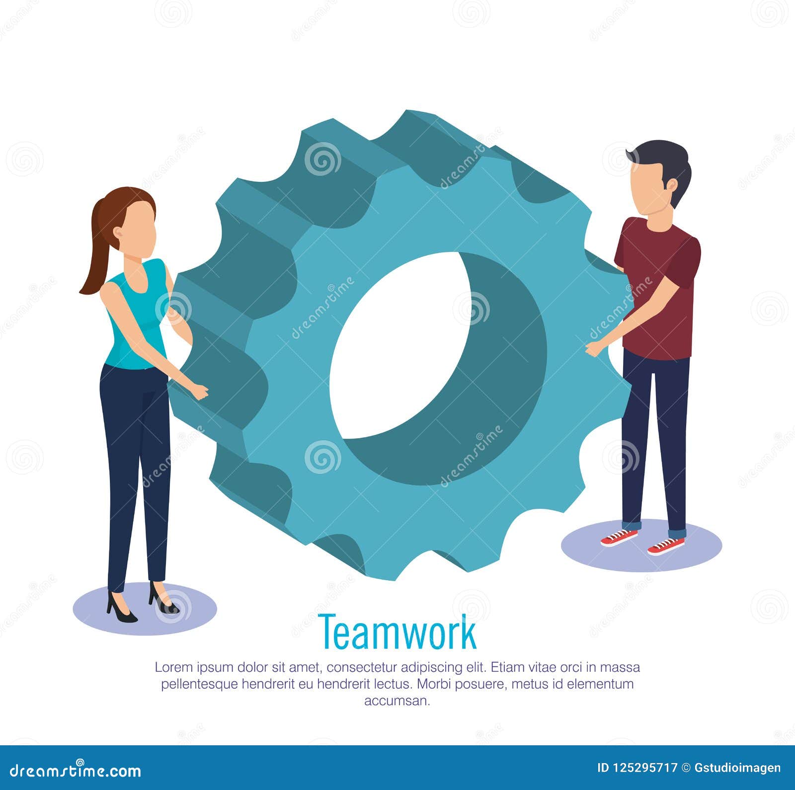 Couple teamwork with gears stock vector. Illustration of people - 125295717